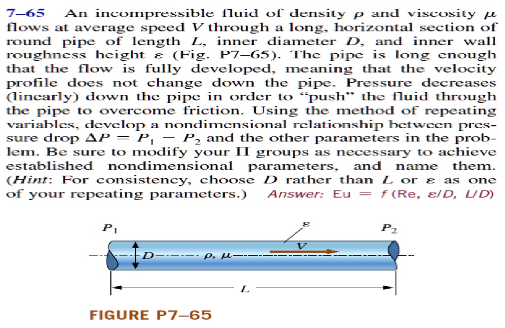 7-65 An incompressible fluid of density p and viscosity flows at an ...