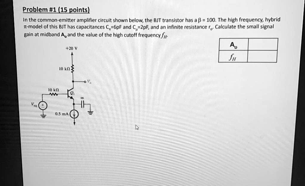 Problem #1 (15 points): In the common-emitter amplifier circuit shown ...