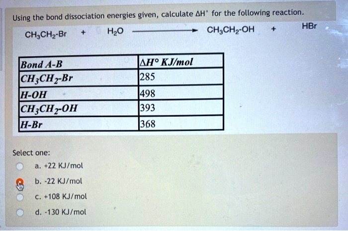 SOLVED: Using the bond dissociation energies given, calculate AH for the following reaction. CH ...