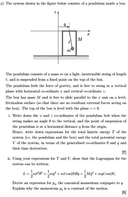 a) The system shown in the figure below consists of a pendulum inside a ...