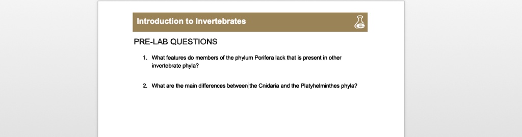 SOLVED: Introduction to Invertebrates PRE-LAB QUESTIONS What features ...