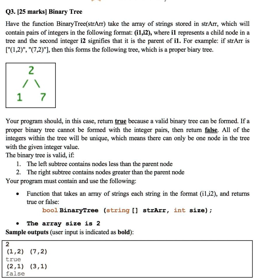 Solved Q3 25 Marks Binary Tree Have The Function Binarytreestrarr Take The Array Of Strings