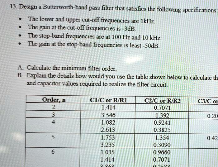 13. Design a Butterworth-band pass filter that satisfies the following specifications: • The ...