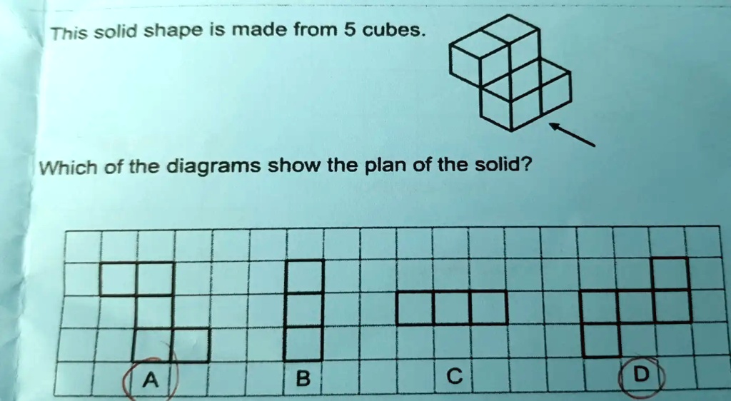 SOLVED: This solid shape is made from 5 cubes. Which of the diagrams ...