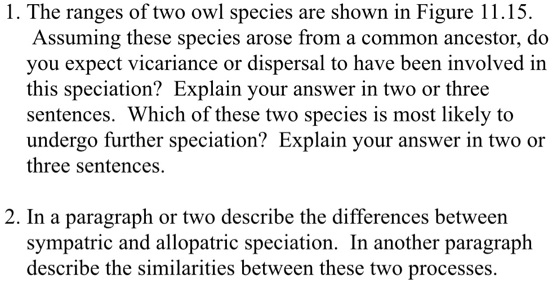 SOLVED: 1. The ranges of two owl species are shown in Figure 11.15 ...