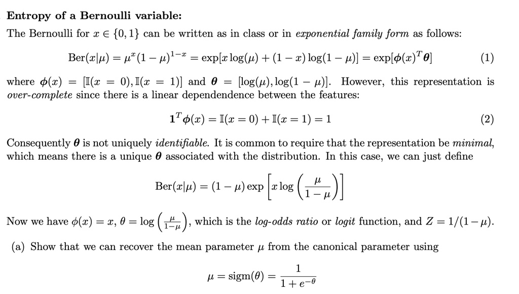 SOLVED: Entropy of a Bernoulli variable: The Bernoulli for € € {0,1 ...