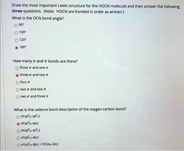 Draw the most important Lewis structure for the HOCN molecule and then ...
