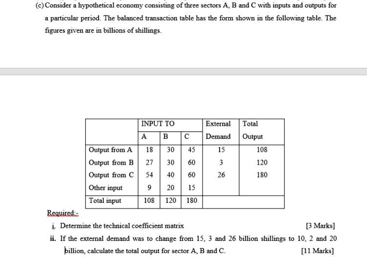(c) Consider a hypothetical economy consisting of three sectors A, B and C with inputs and ...