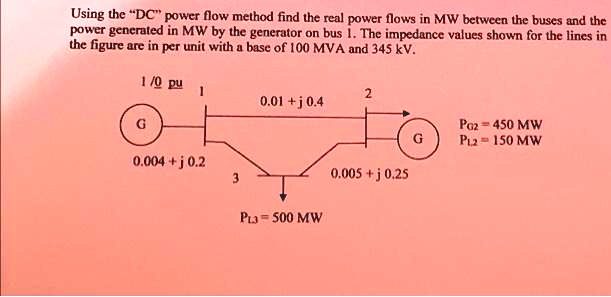 SOLVED: Using the "DC" power flow method, find the real power flows in MW between the buses and ...