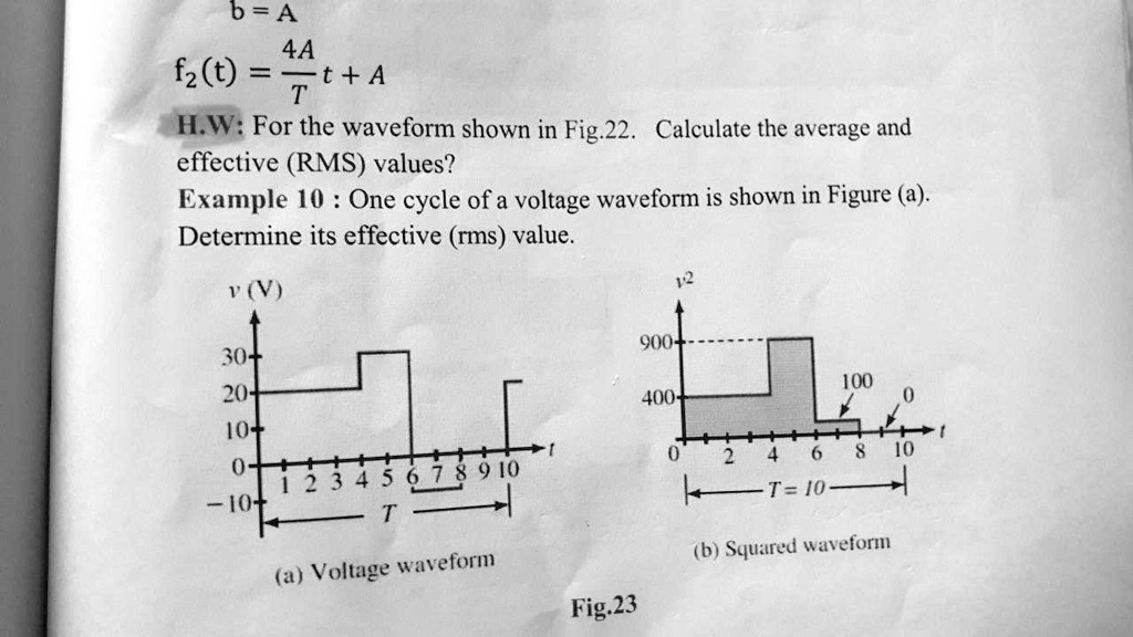 SOLVED: 6 = A 4A f2(t) = t + A T HW: For the waveform shown in Fig. 22, calculate the average ...