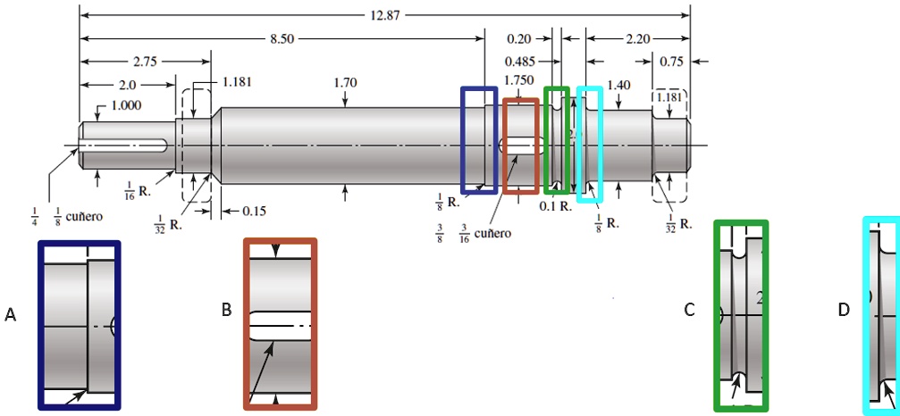 The shaft shown in the figure, driven by a gear in the right keyway ...