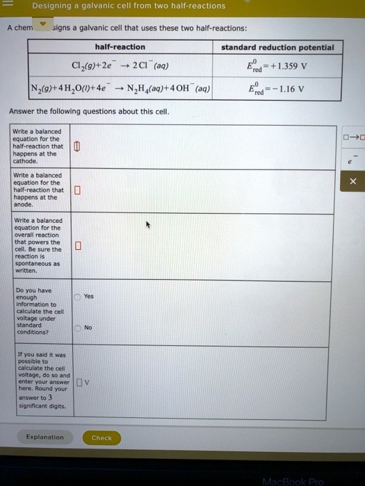 Designing a galvanic cell from two half-reactions A chem signs a ...