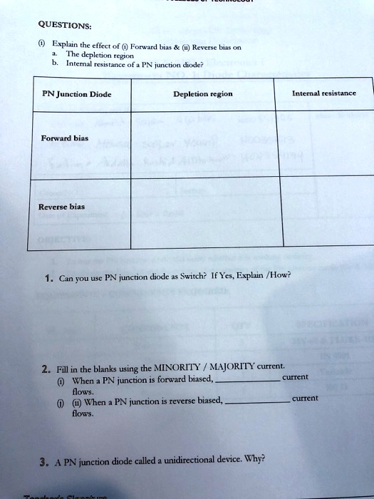 SOLVED: QUESTIONS: a. The depletion region b. Internal resistance of a ...