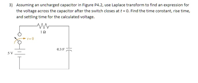 SOLVED: 3) Assuming an uncharged capacitor in Figure P4.2, use Laplace transform to find an ...