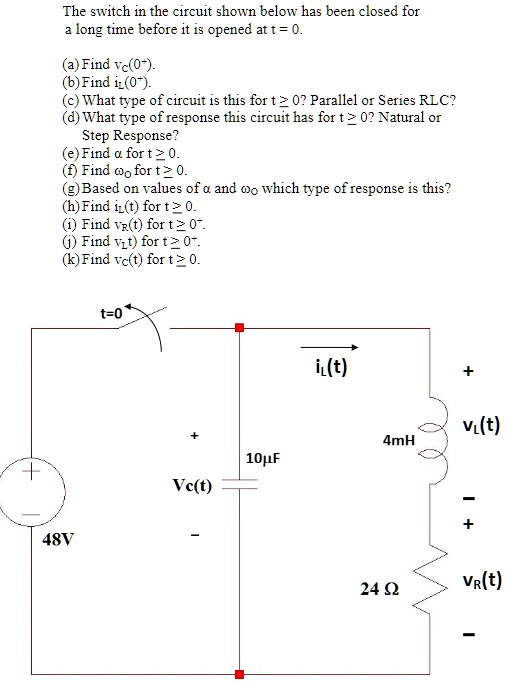 SOLVED: The switch in the circuit shown below has been closed for a long time before it is ...