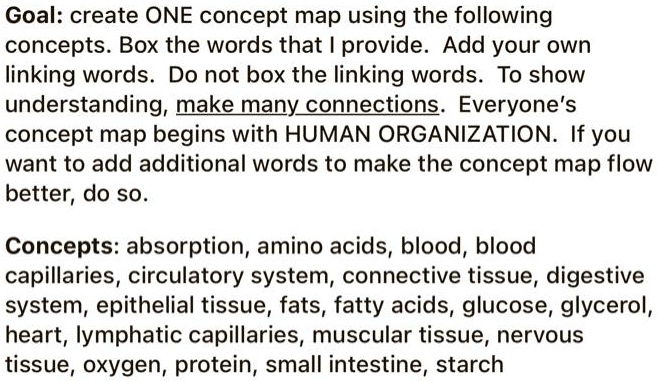 Goal: create ONE concept map using the following concepts. Box the ...