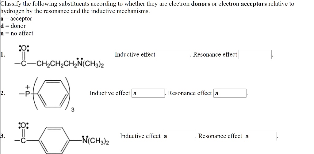 SOLVED: Classify the following substituents according to whether they ...