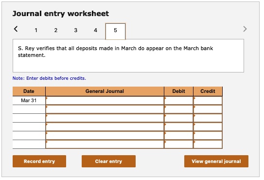 SOLVED: Journal entry worksheet Rey verifies that all deposits made ...