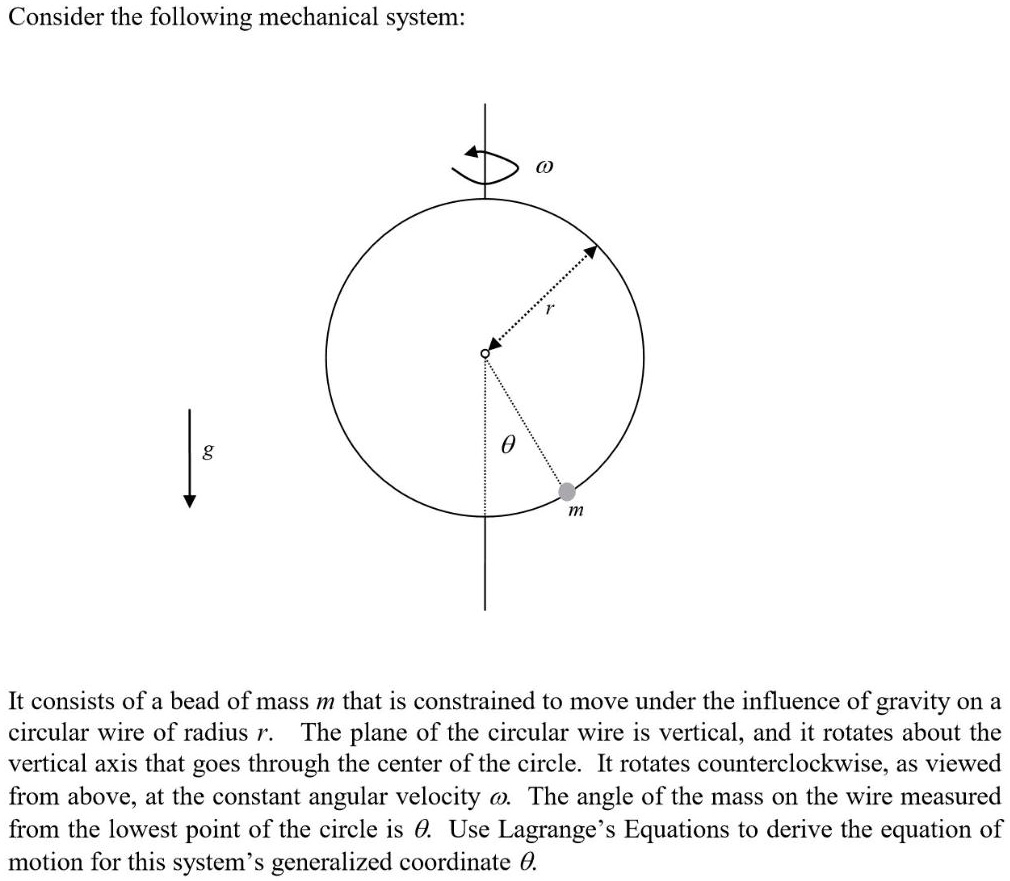 Consider the following mechanical system: gωconsists of a bead of mass m that is constrained to ...