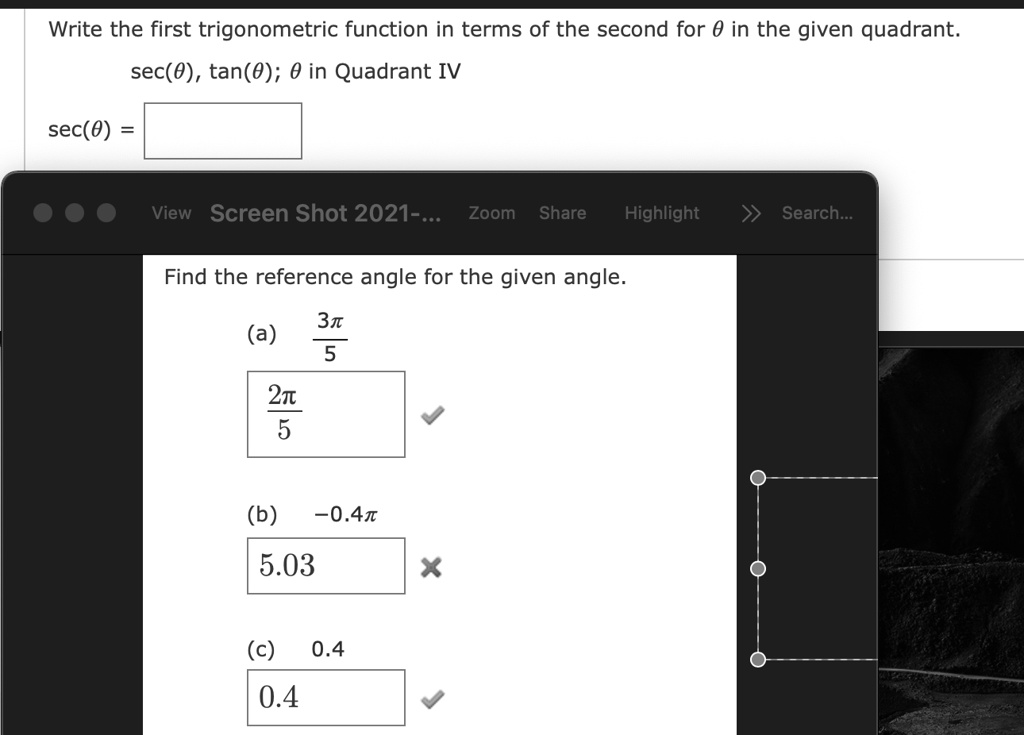 SOLVED:Write the first trigonometric function in terms of the second for 0 in the given quadrant ...
