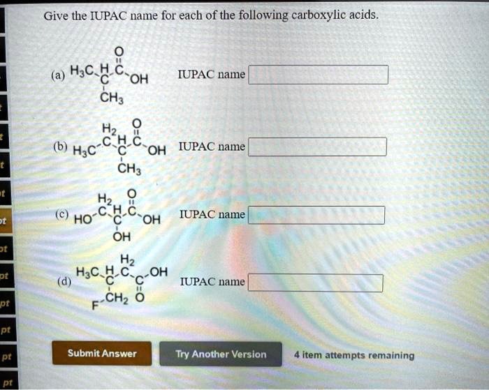 give the iupac name for each of the following carboxylic acids hc 8 c ...