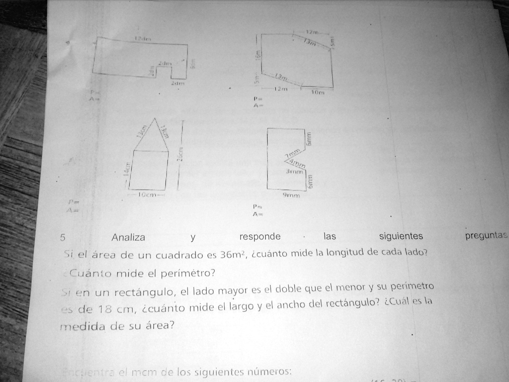 SOLVED: Halla el.área y el perímetro de las siguientes figuras Au ...