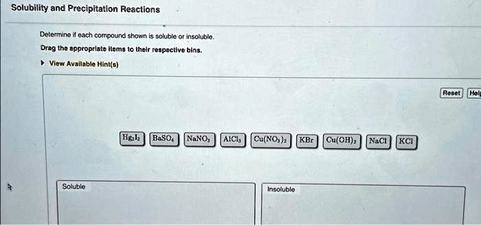 Solubility and Precipitation Reactions Determine if each compound shown ...