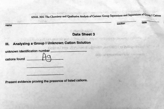 Name ANAL 364: The Chemistry and Qualitative Analysis of...