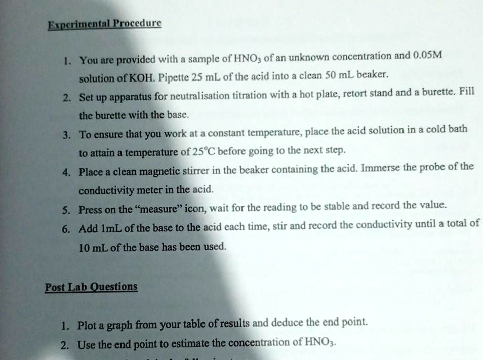 experimental report conductimetric acid base titration experimental ...