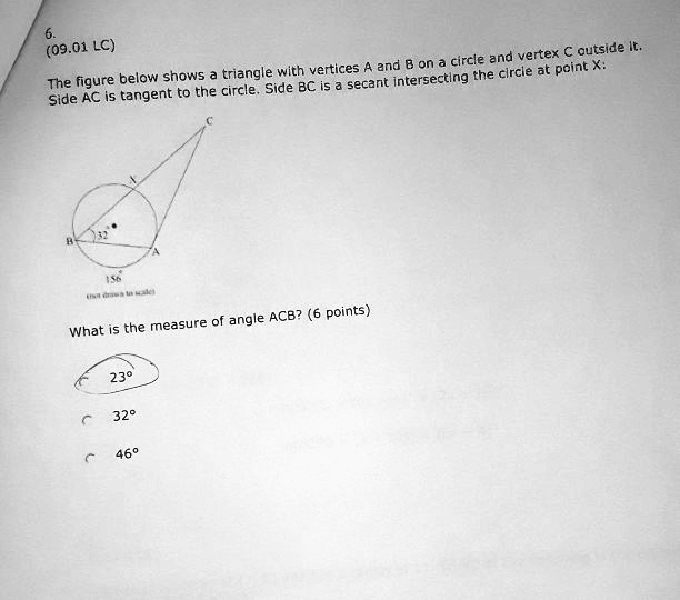 6. (09.01 LC) The figure below shows a triangle with vertices A and B on a circle and vertex C ...