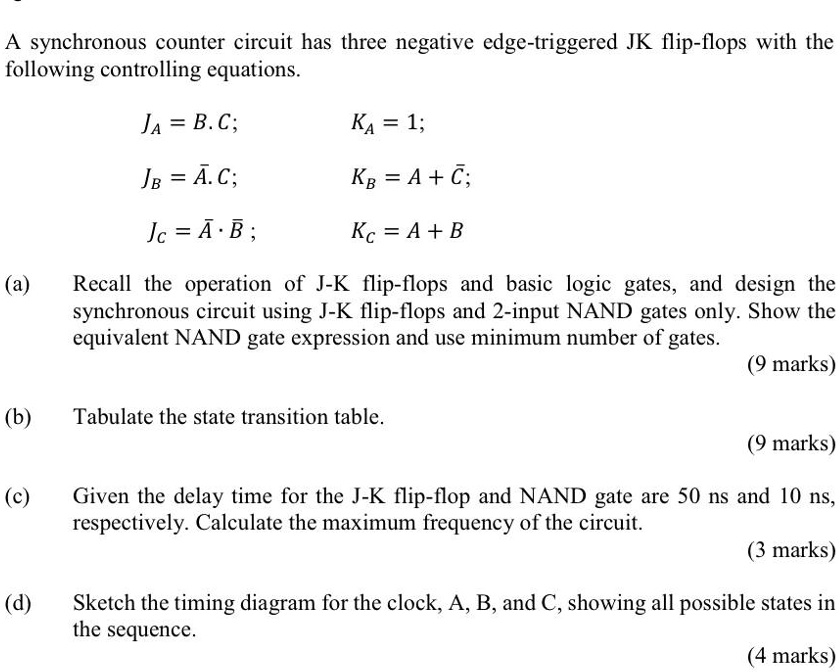 A synchronous counter circuit has three negative edge-triggered JK flip-flops with the following ...