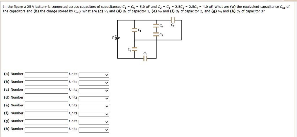 SOLVED: In the figure battery is connected across capacitors of capacitances C1 5.0 pF and C3 2 ...