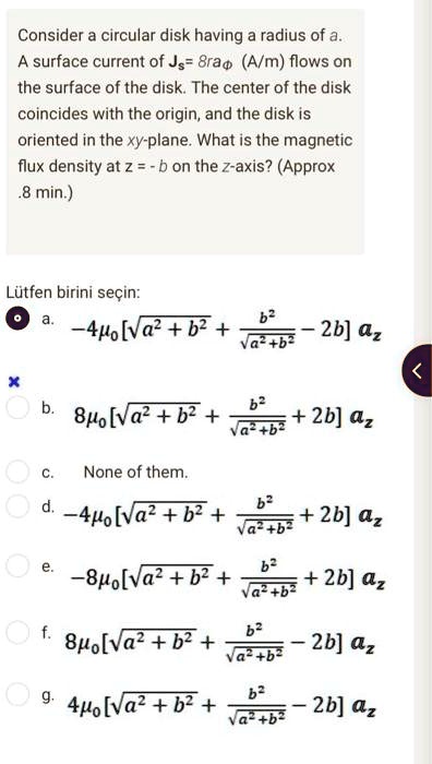 consider a circular disk having radius of a a surface current of js ...