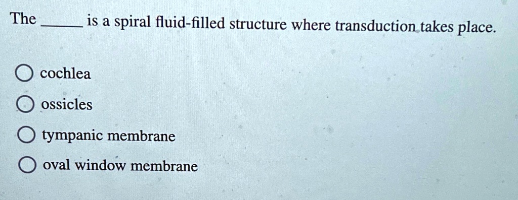 SOLVED: The cochlea is a spiral fluid-filled structure where ...