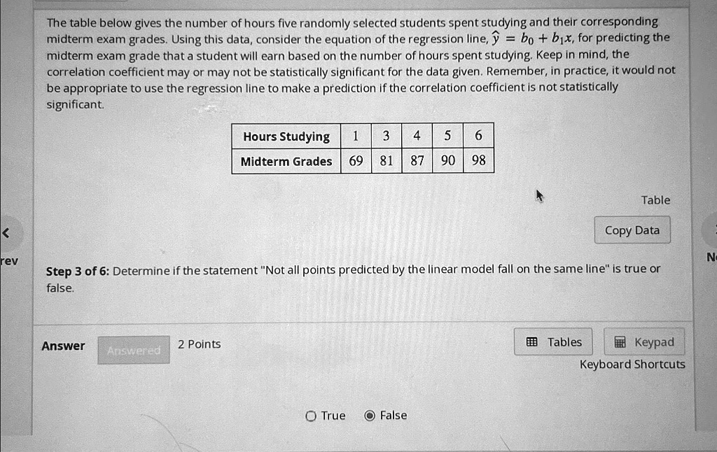 SOLVED: The table below gives the number of hours five randomly selected students spent studying ...