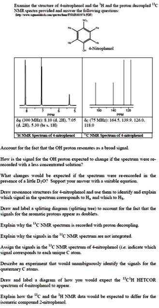 SOLVED: Examine the structure of 4-nitrophenol and the H and the proton decoupled C NMR spectra ...