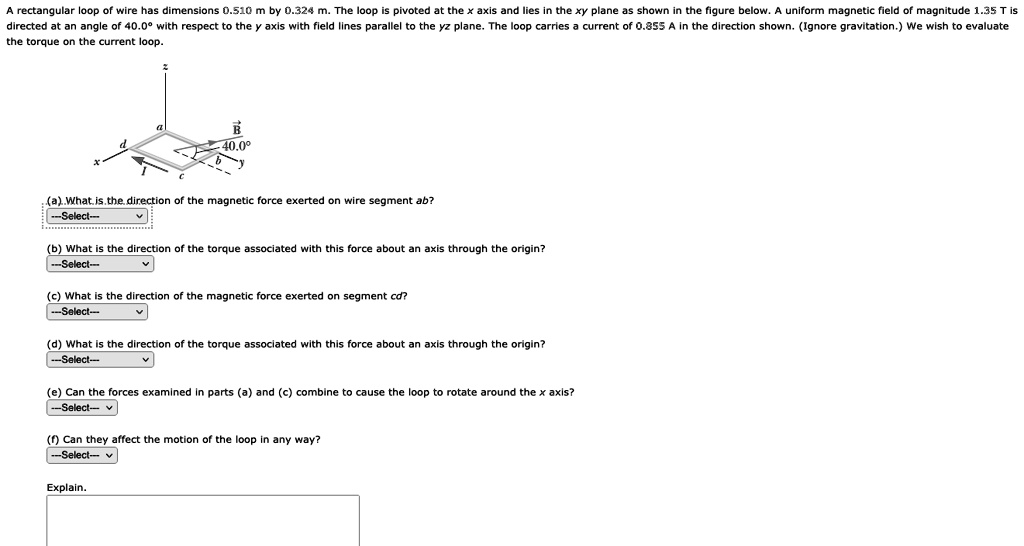 rectangular loop 0f kire has dimensions 0510 0324 the loop pivoted and lies the y plane j5 shown ...