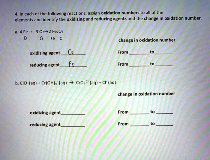 Solved 4 In Each Of The Following Reactions Assign Oxidation Numbers