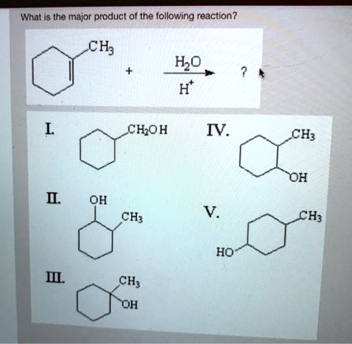 SOLVED: What is the major product of the following reaction? CH; HzO Ht CHOH IV. CH; OH L OH CH ...