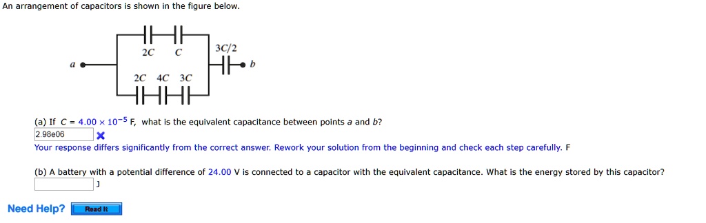 an arrangement of capacltors shown in the flgure below 2c 3c2 4f 2c 4c ...