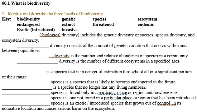 601 what is biodiversity identify and describe the three levels of ...