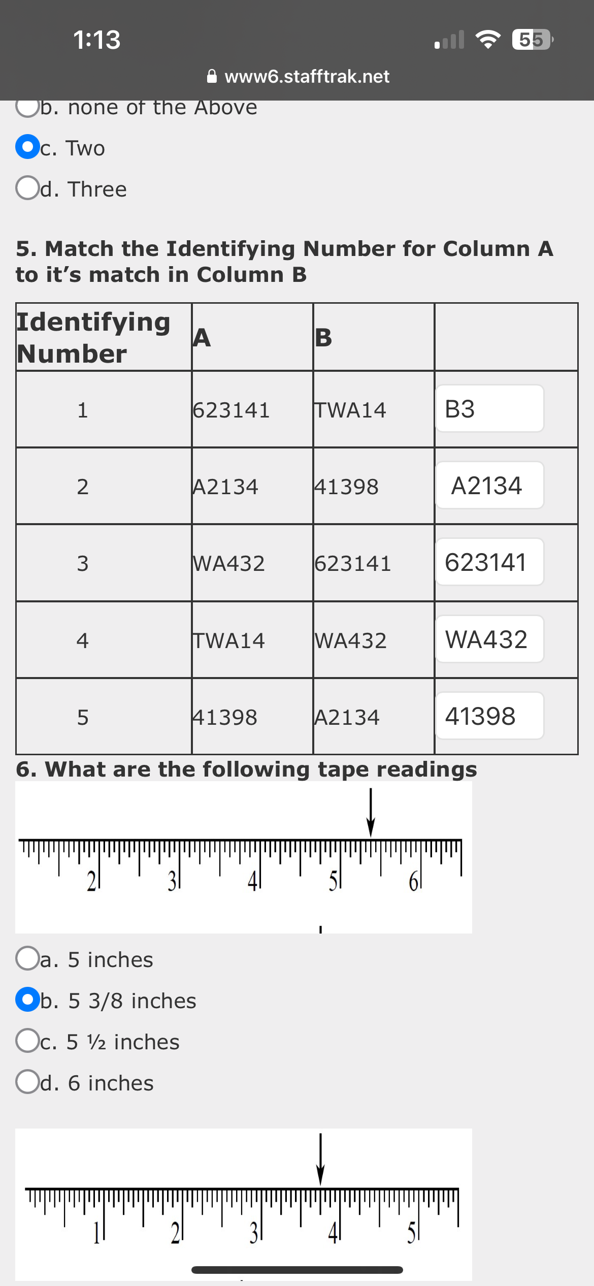 1:13 www6.stafftrak.net b. none of the Above c. Two d. Three 5. Match the Identifying Number for ...