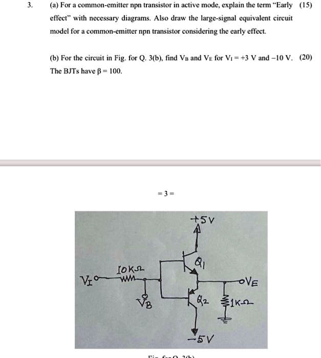 3. (a) For a common-emitter npn transistor in active mode, explain the term Ëarly (15 ...