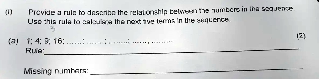 SOLVED: Provide a rule to describe the relationship between the numbers ...