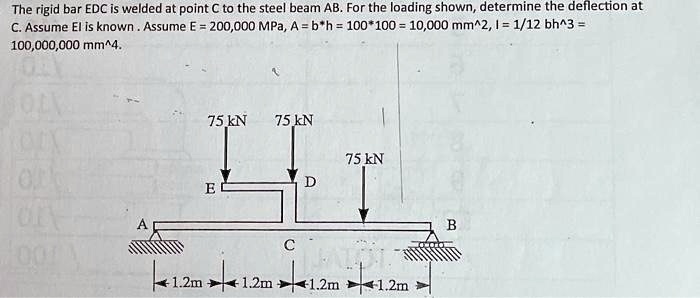 SOLVED: The rigid bar EDC is welded at point C to the steel beam AB ...