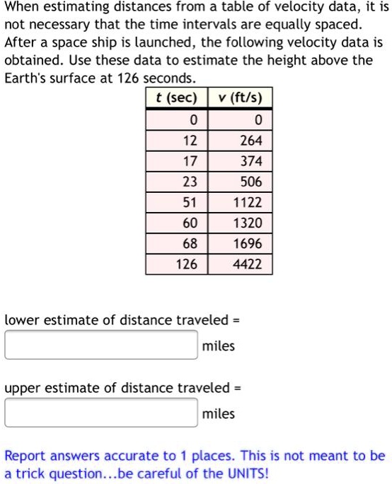 SOLVED: When estimating distances from a table of velocity data, it is not necessary that the ...
