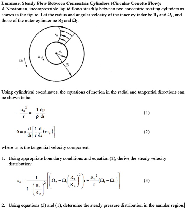 SOLVED: Laminar, Steady Flow Between Concentric Cylinders (Circular Couette Flow): A Newtonian ...