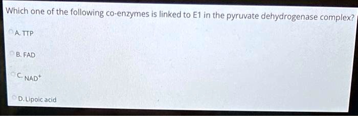 Which one of the following co-enzymes is linked to E1 in the pyruvate ...