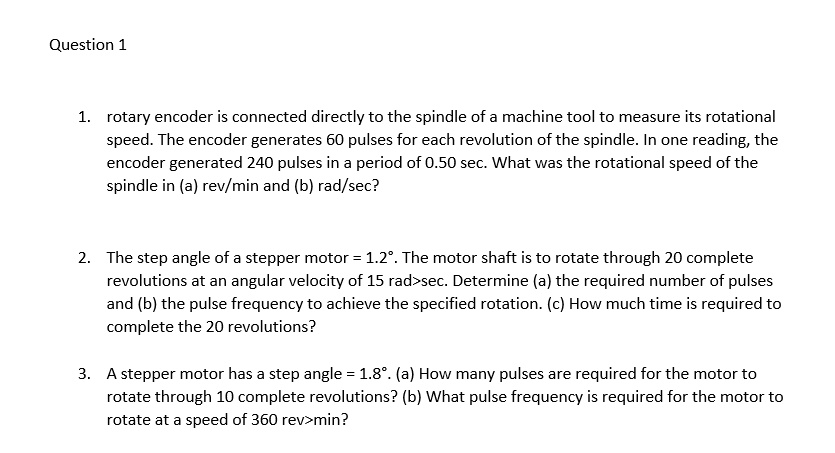 SOLVED: 1. A rotary encoder is connected directly to the spindle of a ...