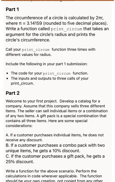 Part 1 The circumference of a circle is calculated by 2?r,...